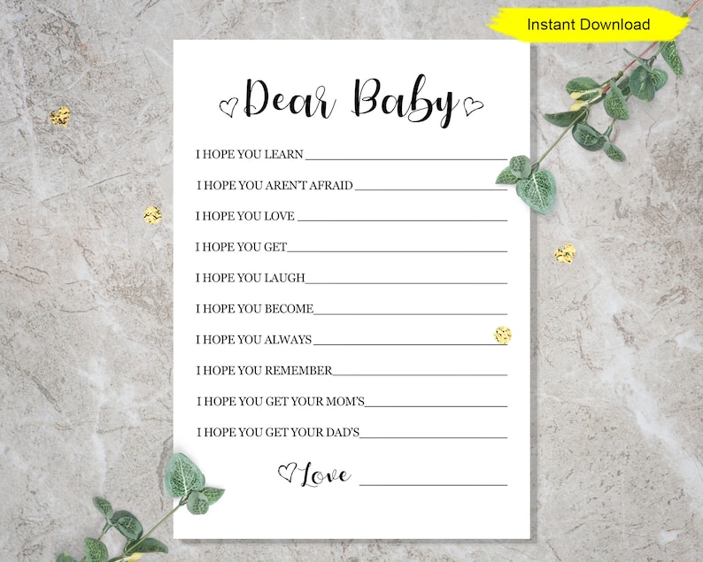 Dear Baby Baby Shower Game - INSTANT DOWNLOAD - Printable Digital Baby ...