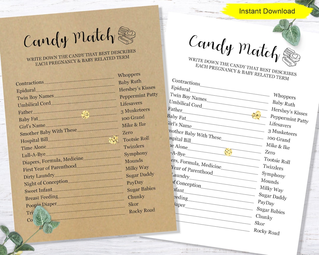Candy Bar Game - INSTANT DOWNLOAD - Baby Shower Digital Printable ...
