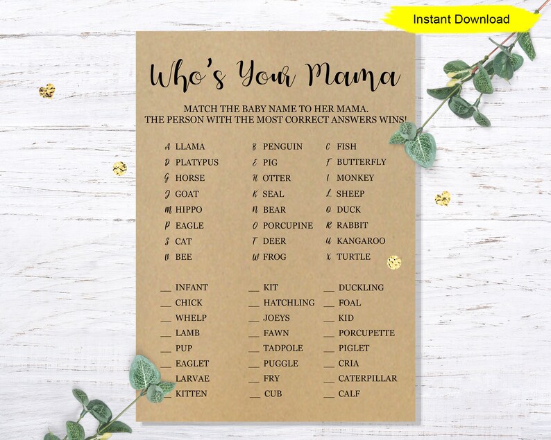 Who's Your Mama Game - INSTANT DOWNLOAD - Printable Digital Baby Shower ...