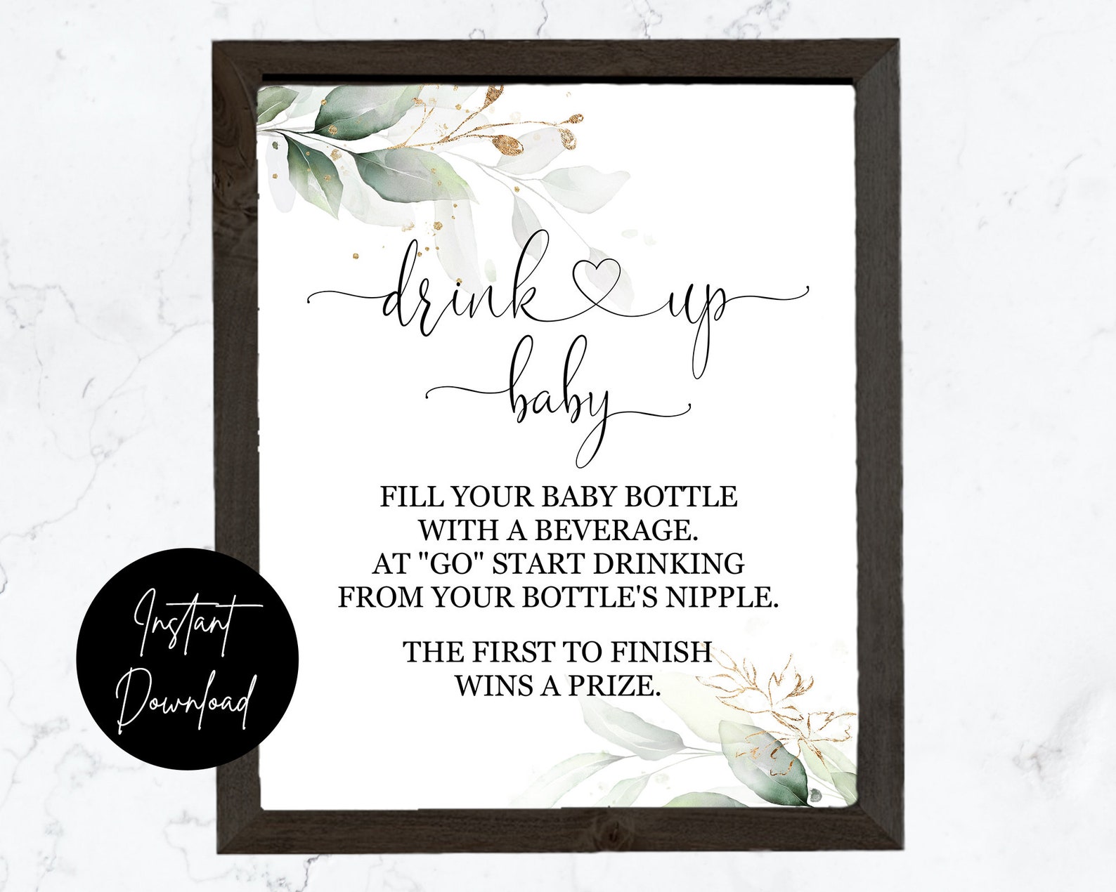Greenery and Gold Bottle Chug Game INSTANT DOWNLOAD Baby - Etsy