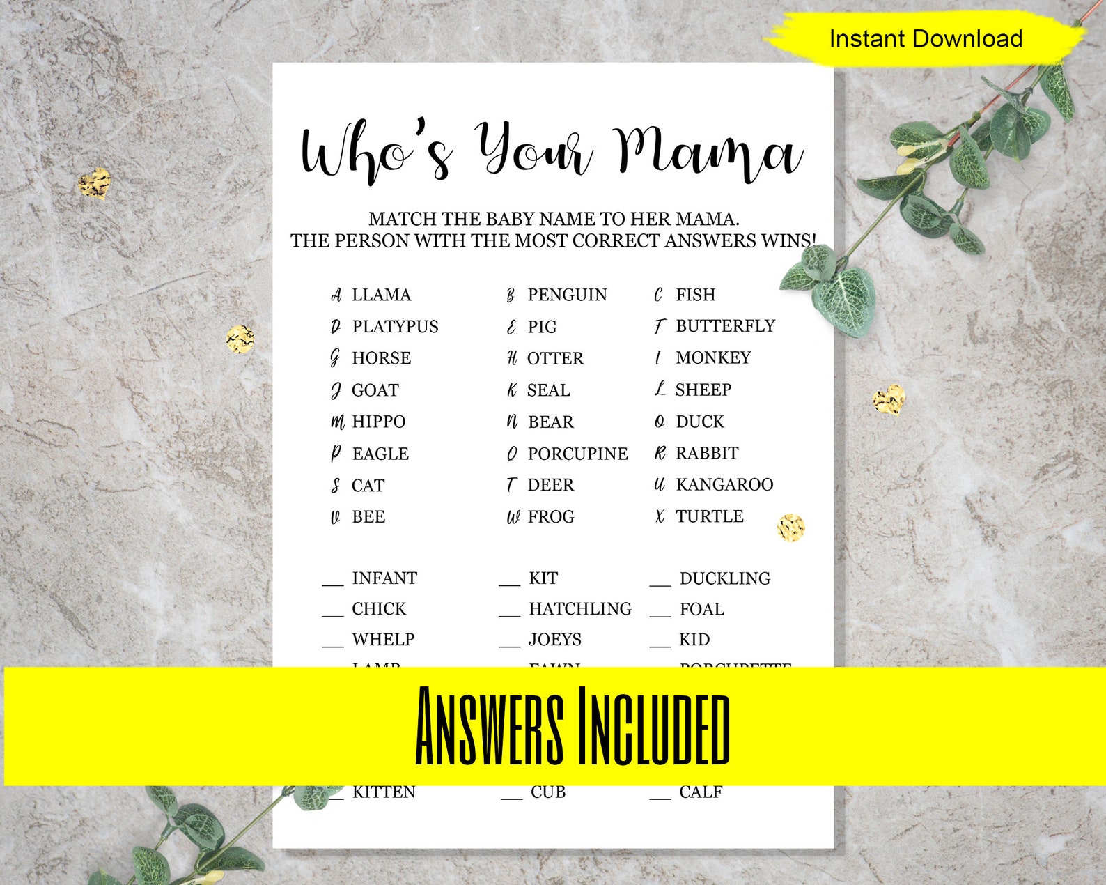Who's Your Mama Game - INSTANT DOWNLOAD - Printable Digital Baby Shower ...