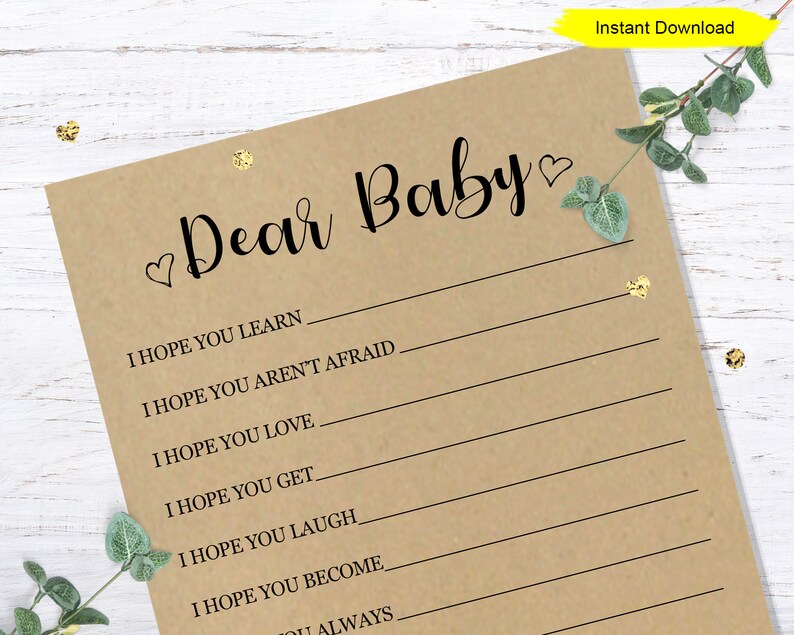 Dear Baby Baby Shower Game - INSTANT DOWNLOAD - Printable Digital Baby ...