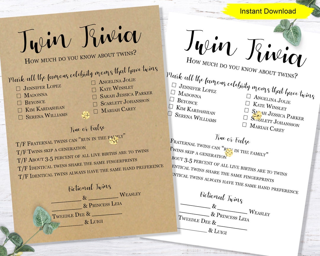 Kraft Twins Trivia Game - INSTANT DOWNLOAD - Printable Digital Baby ...