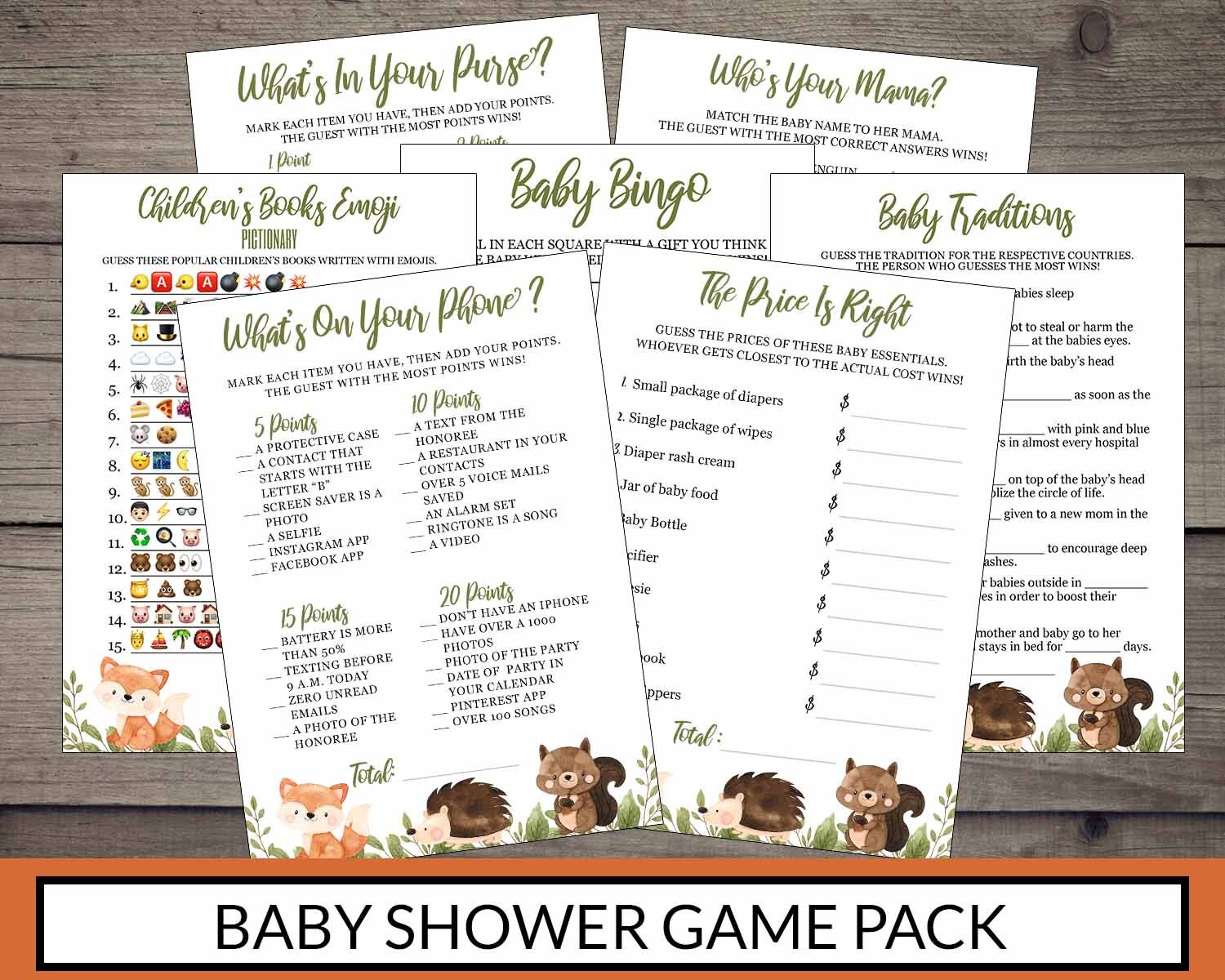 Woodland Animals Baby Shower Games Pack INSTANT DOWNLOAD | Etsy