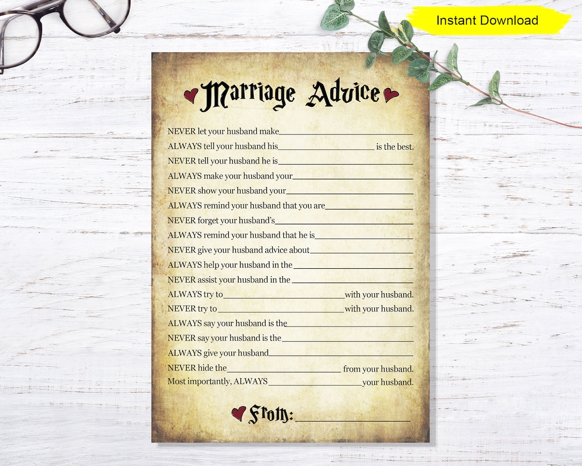 Marriage Advice Game INSTANT DOWNLOAD Bridal Shower - Etsy