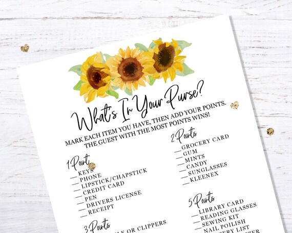 Sunflower What's In Your Purse game - INSTANT DOWNLOAD - printable ...