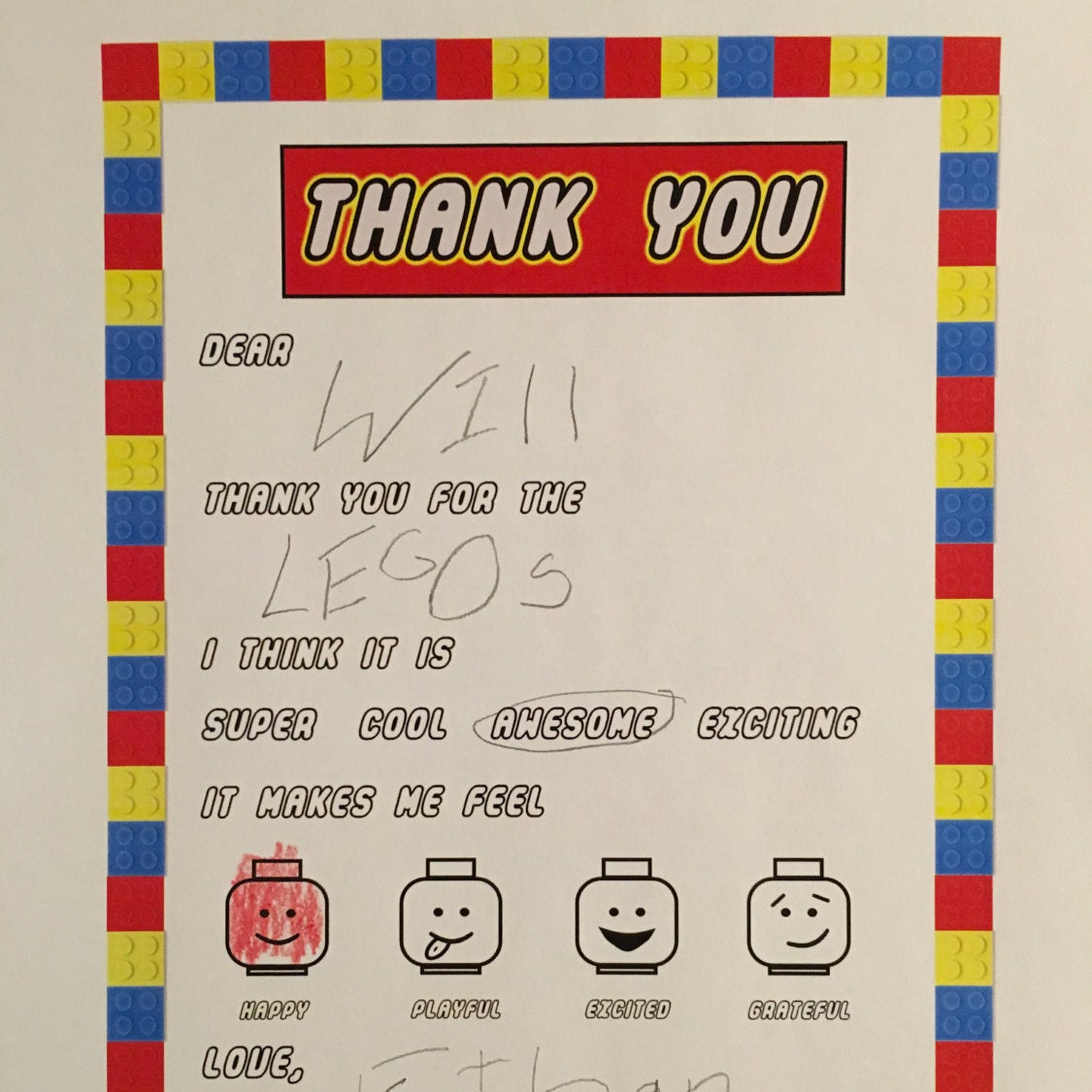 Bricks Fill in the Blank Thank You Note Card INSTANT - Etsy