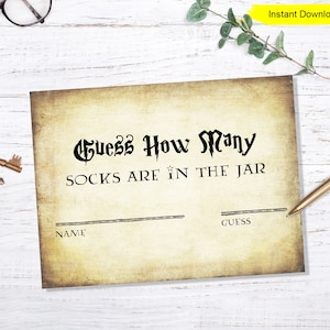 Guess How Many Socks Game - INSTANT DOWNLOAD - Printable Digital Print ...