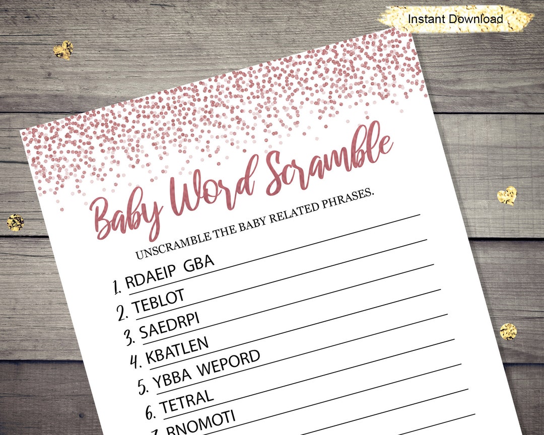 Rose Gold Baby Word Scramble Game INSTANT DOWNLOAD Baby Shower Party ...