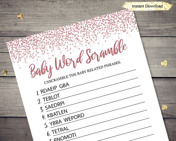 Rose Gold Baby Word Scramble Game - INSTANT DOWNLOAD - baby shower ...