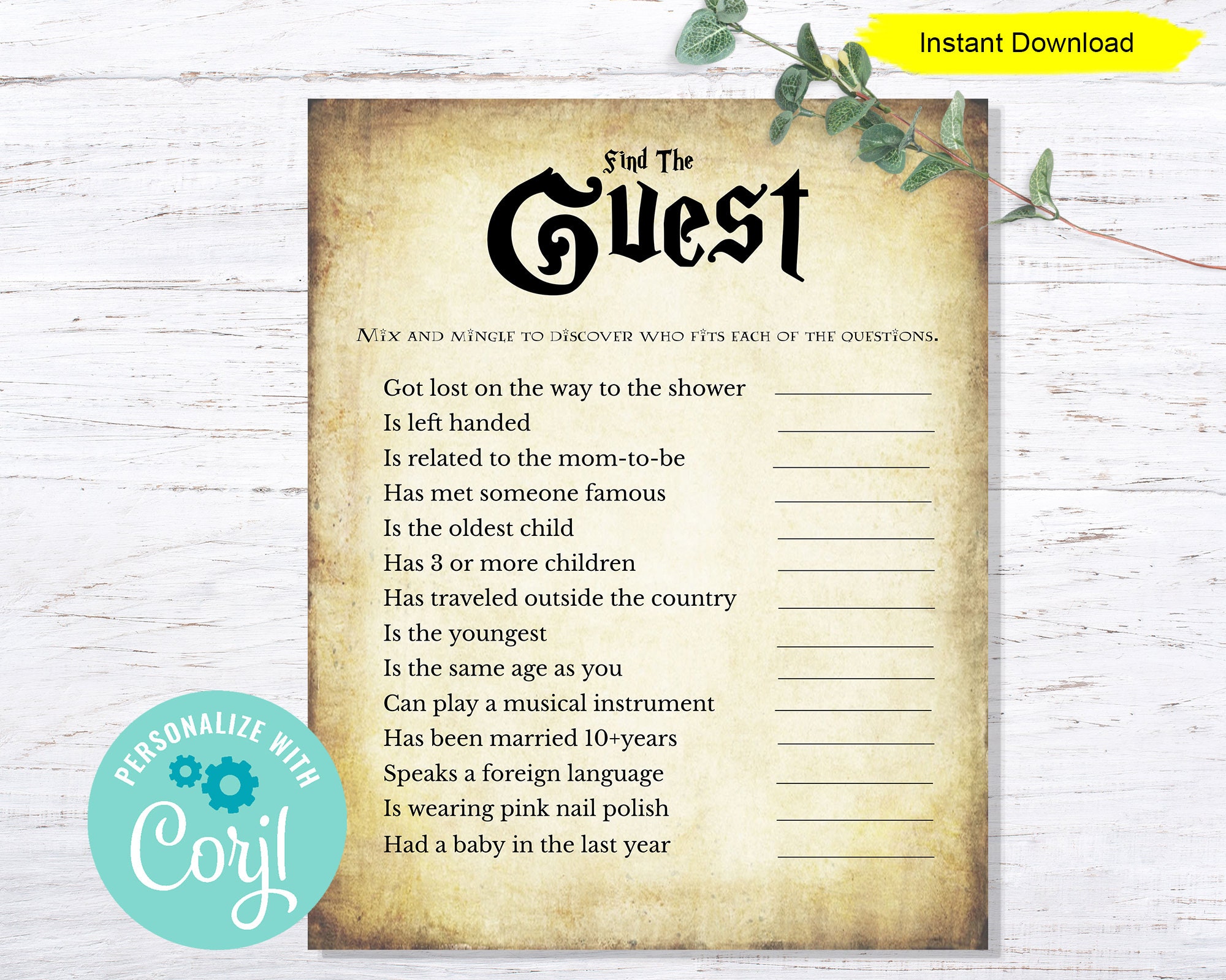 Find the Guest Game INSTANT DOWNLOAD Printable Digital | Etsy