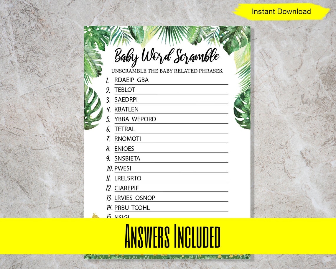 Jungle Word Scramble Game INSTANT DOWNLOAD Printable Print | Etsy