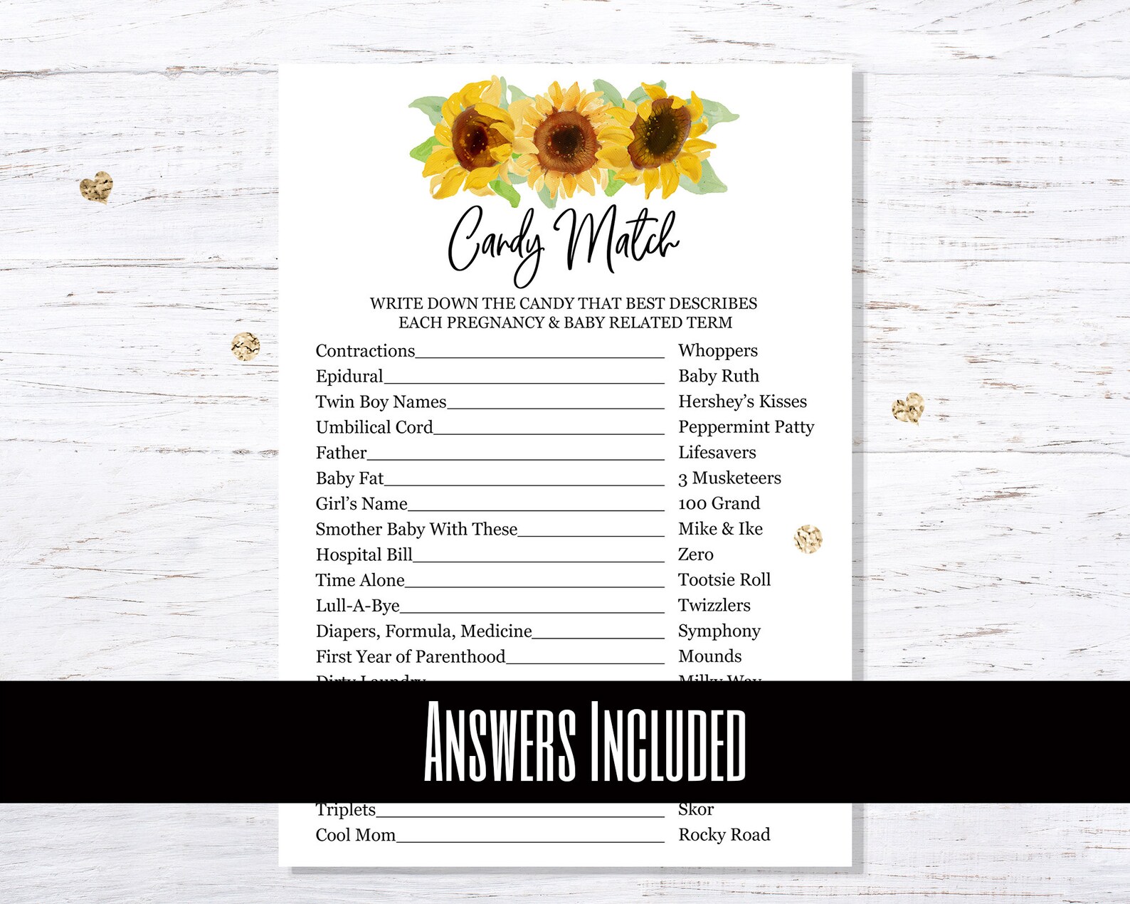 Sunflower Candy Match Game INSTANT DOWNLOAD Printable - Etsy