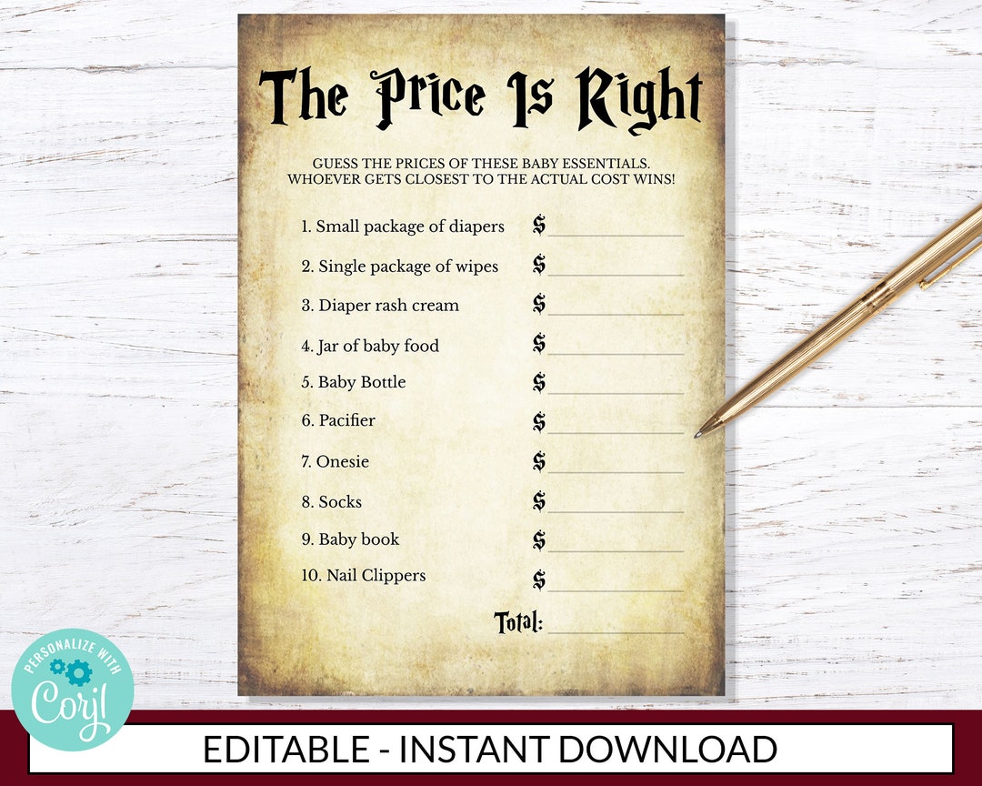 EDITABLE Wizard Price is Right Game - INSTANT DOWNLOAD - Printable ...