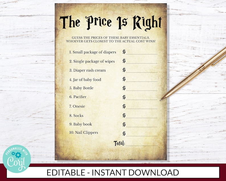 EDITABLE Wizard Price is Right Game - INSTANT DOWNLOAD - Printable ...