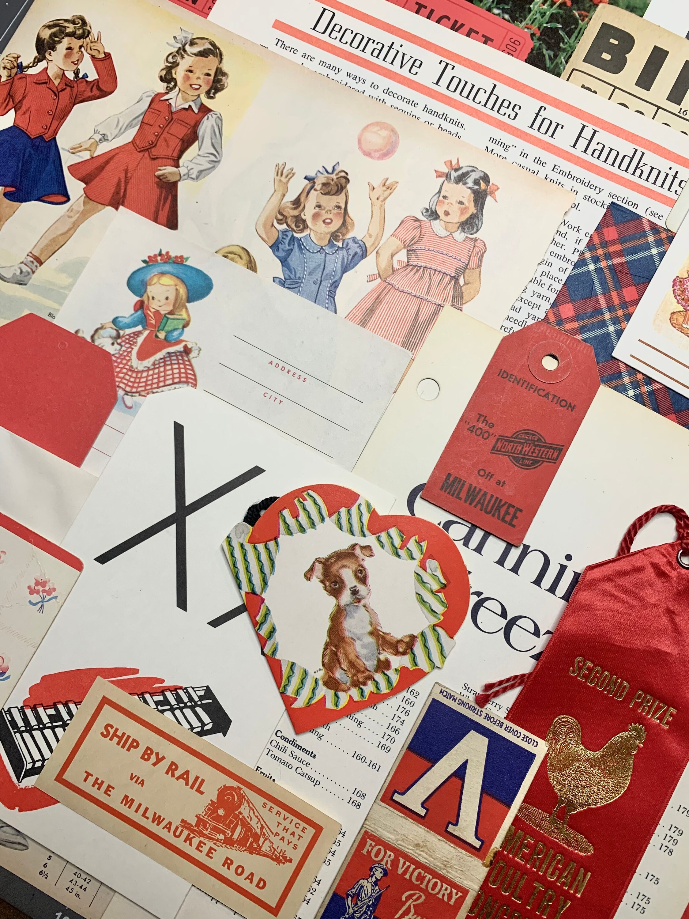 Vintage and New Ephemera, Red Ephemera, Journal Supplies, Junk Journal ...