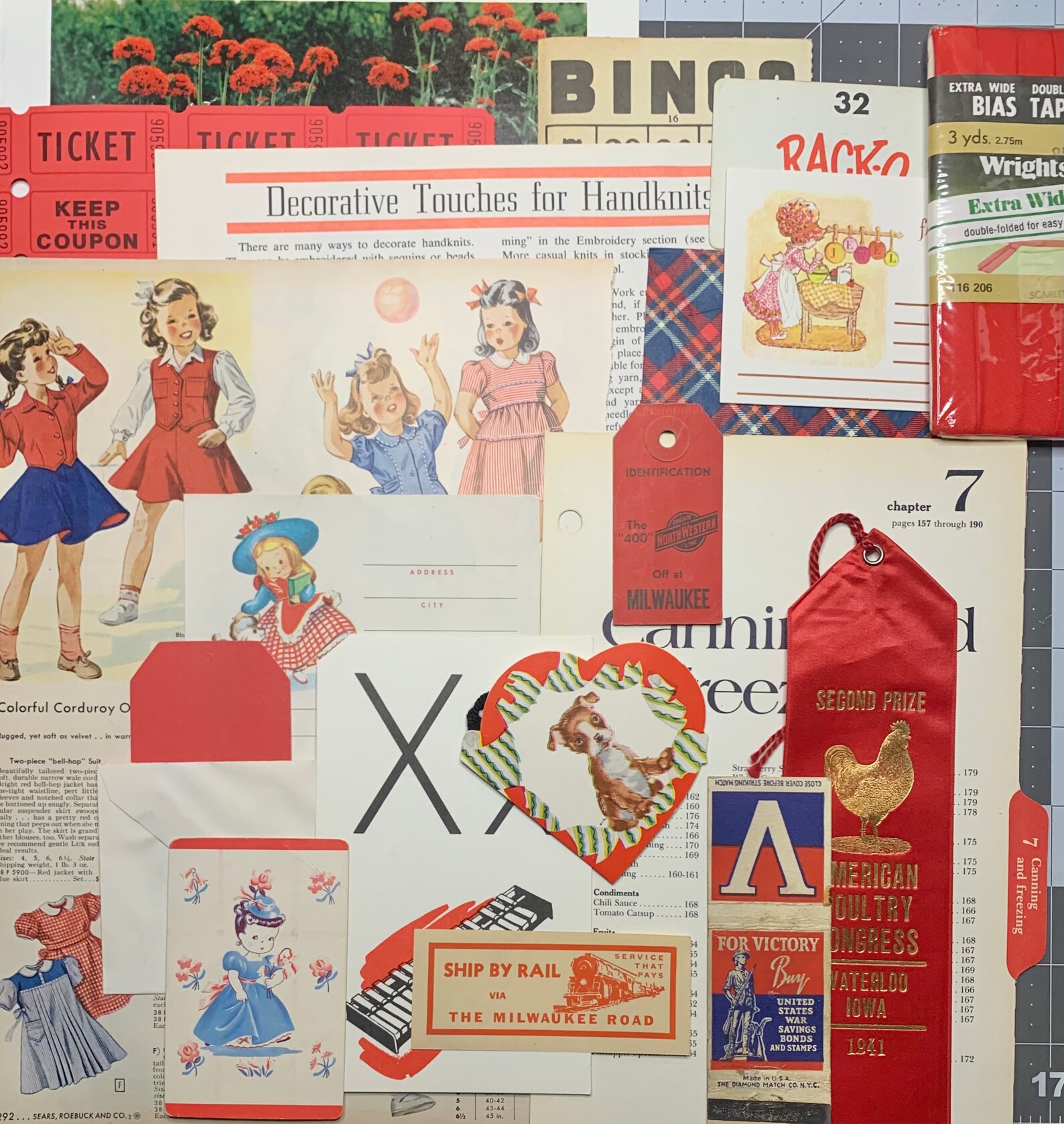 Vintage and New Ephemera, Red Ephemera, Journal Supplies, Junk Journal ...