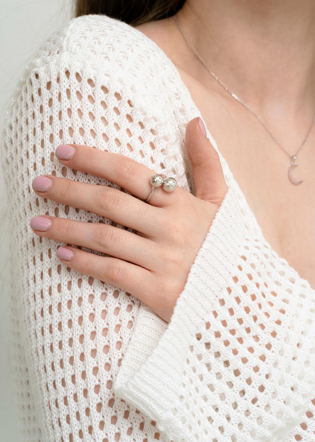 Sterling Silver Double Ball Ring, Unisex Chunky Ring for Men, Adjustable Ball Ring, Statement ...