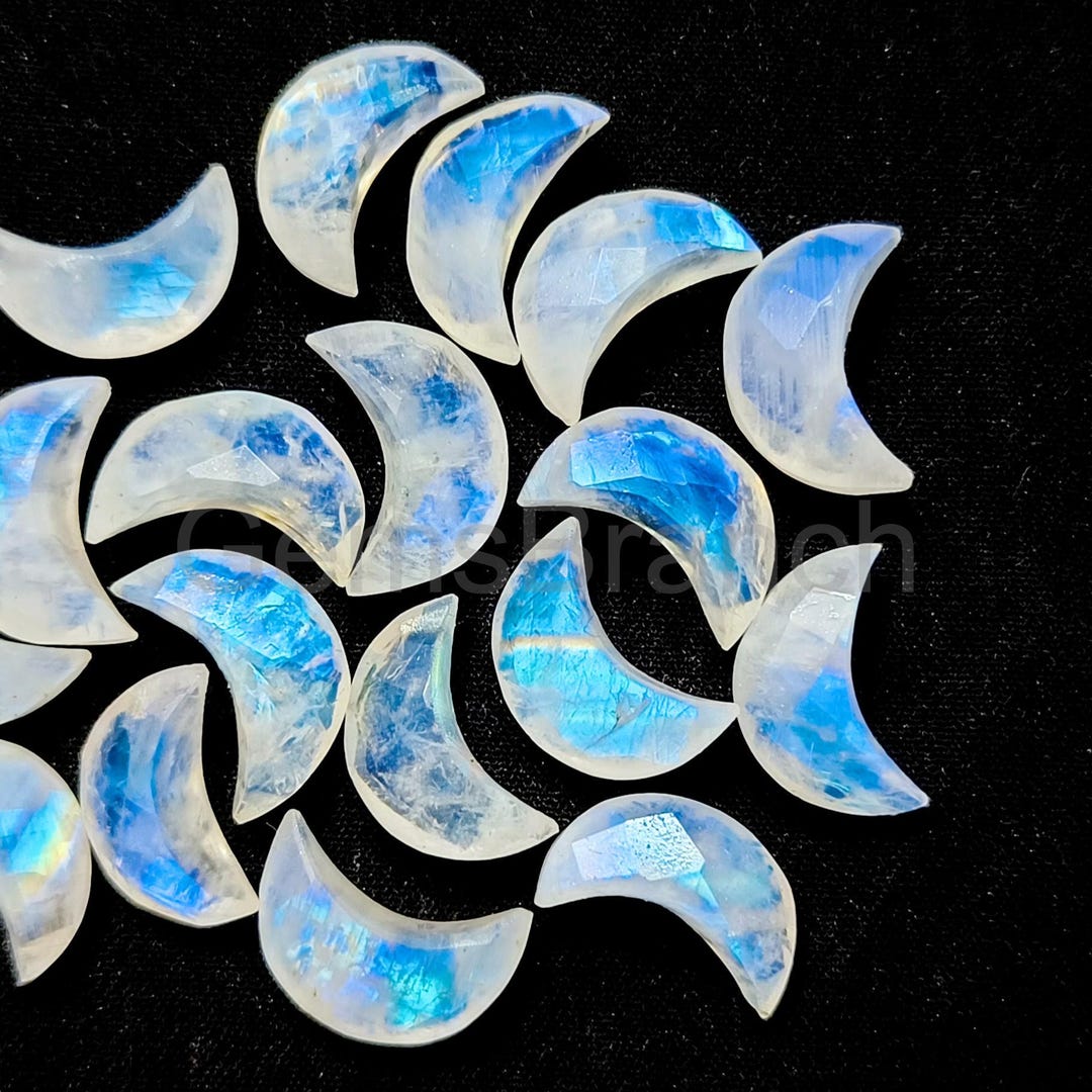 Flashy Rainbow Moonstone Moon Shape Gemstone, Faceted Hand Carved ...