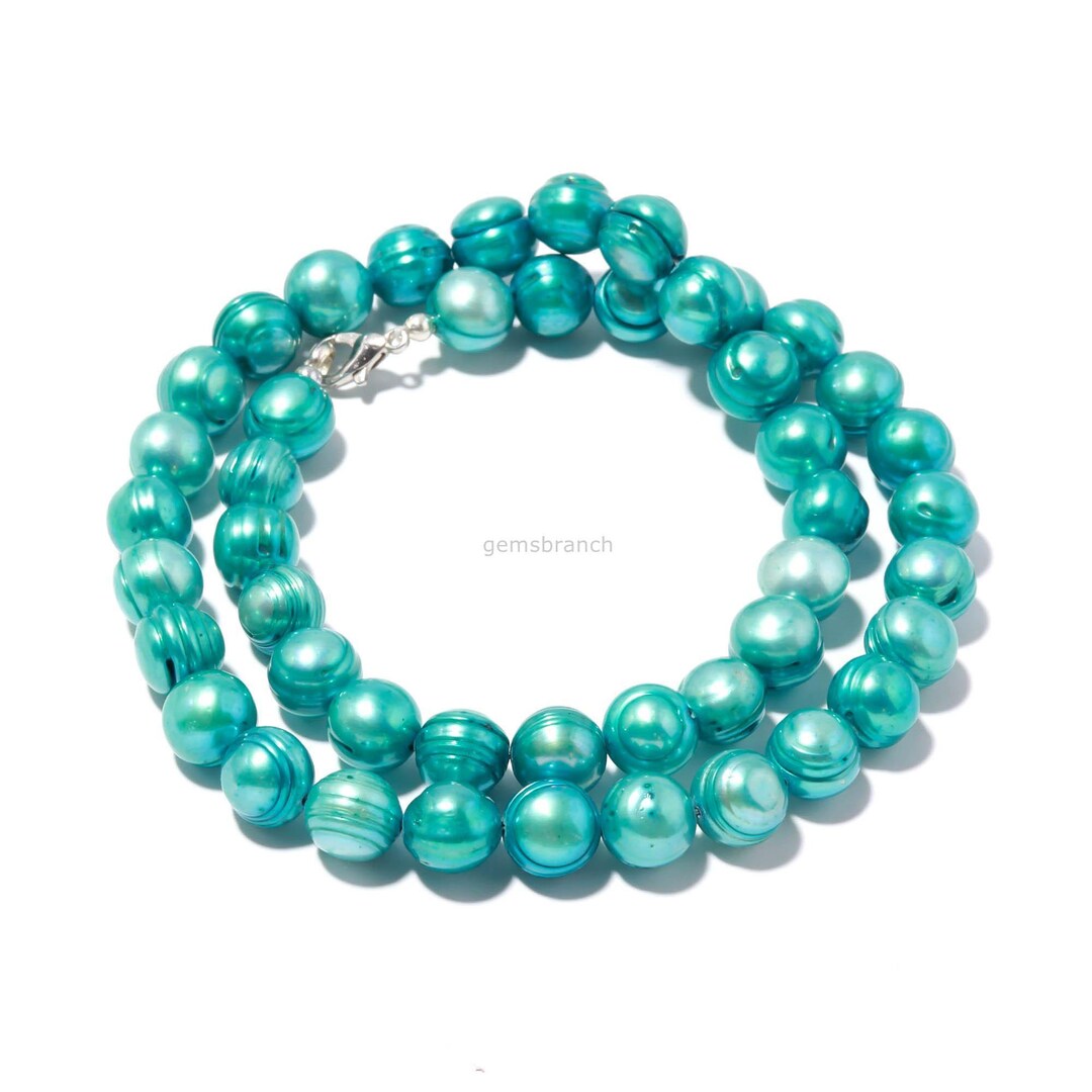 Natural Blue Pearl Necklace, Freshwater Pearl Necklace for Women Men ...