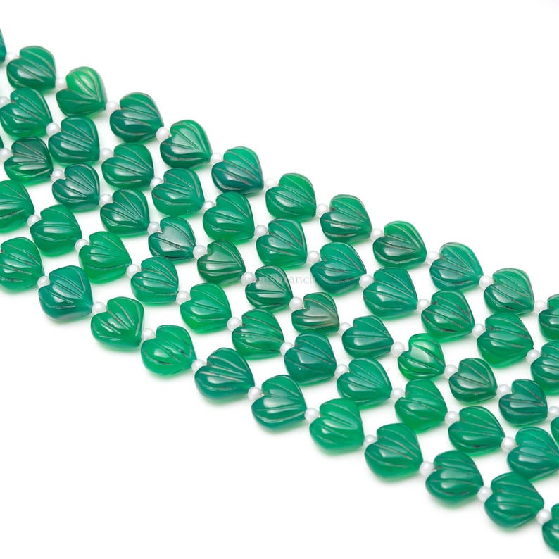 Natural Green Onyx Heart Beads Hand Carved Gemstone Beads Onyx ...