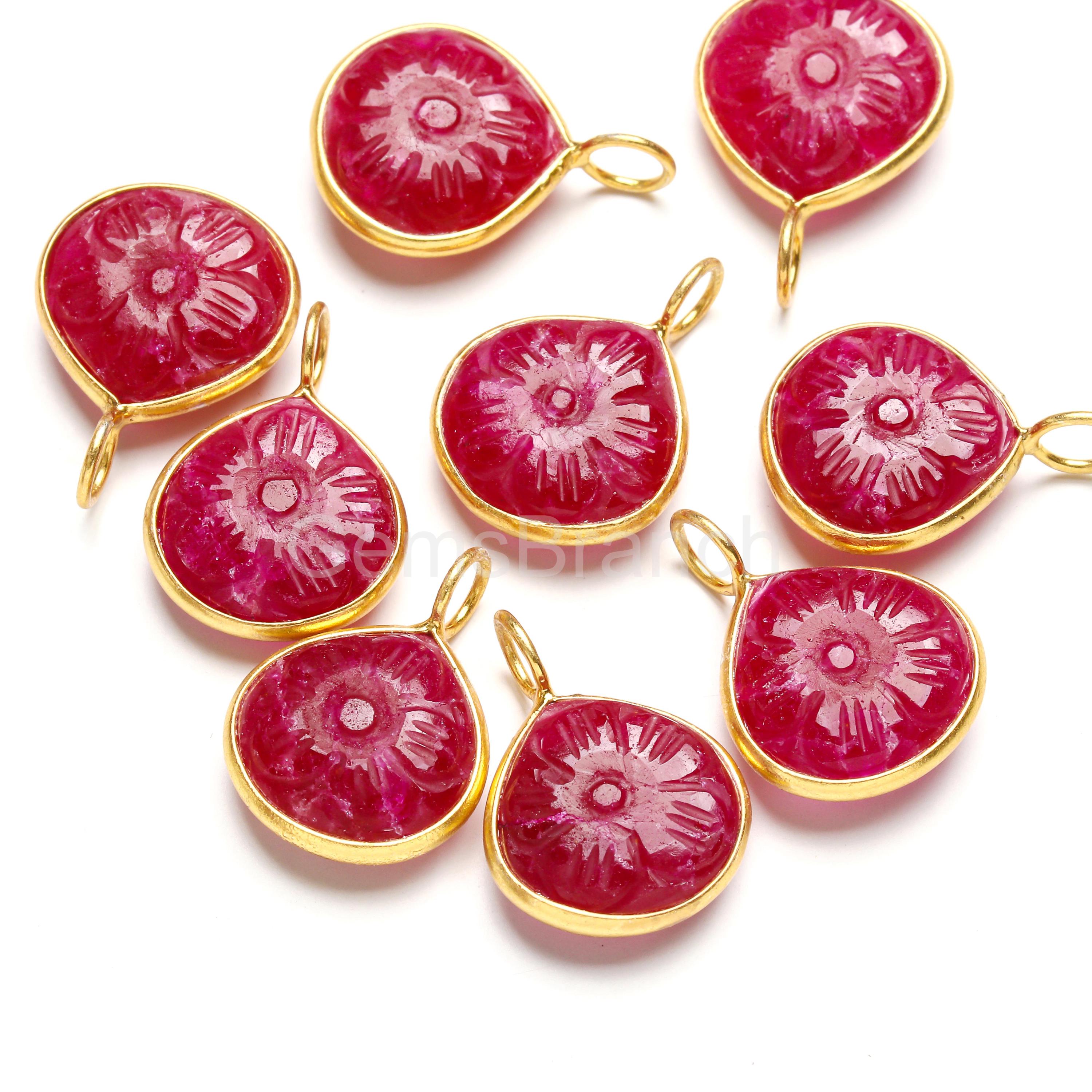 Natural Ruby Flower Pendant Charm ~ Hand Carved Gemstone Jewelry ~ Ruby ...