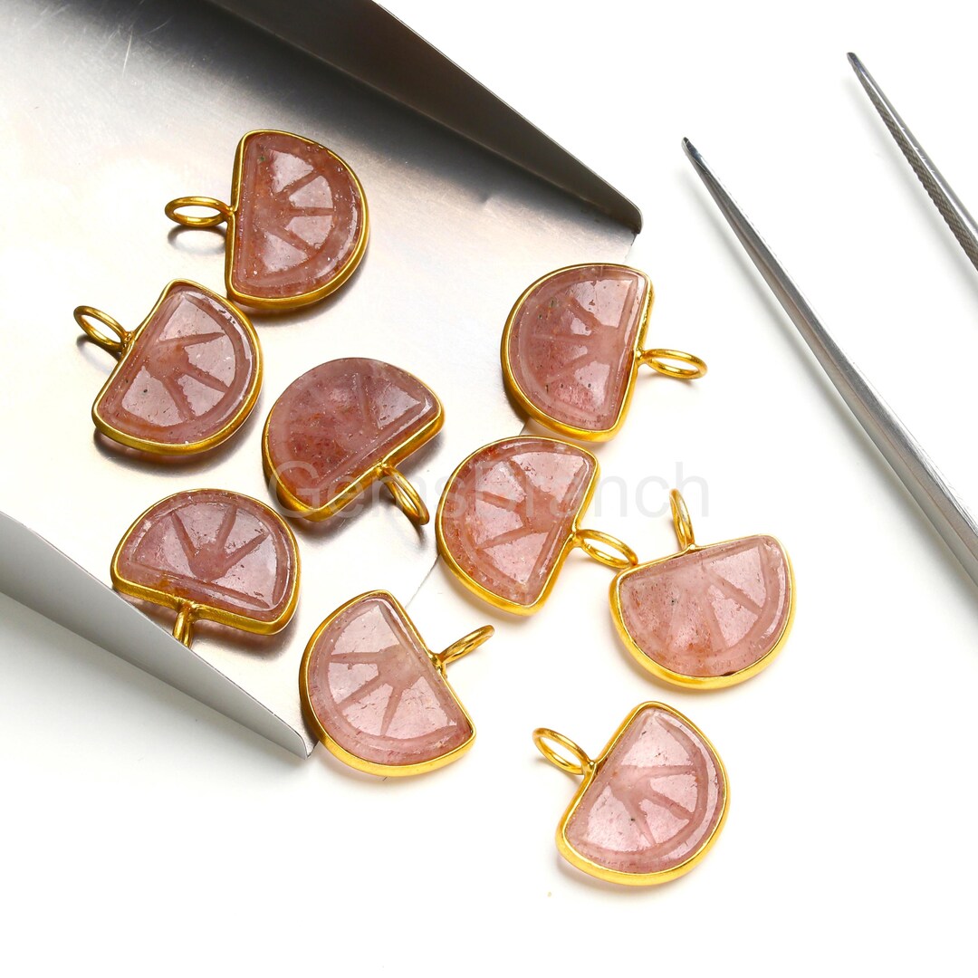 Pink Strawberry Quartz Carved Orange Fruit Charms ~ Carved Stone Fruit ...