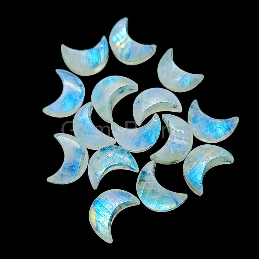 Flashy Rainbow Moonstone Moon Shape Gemstone, Smooth Hand Carved ...