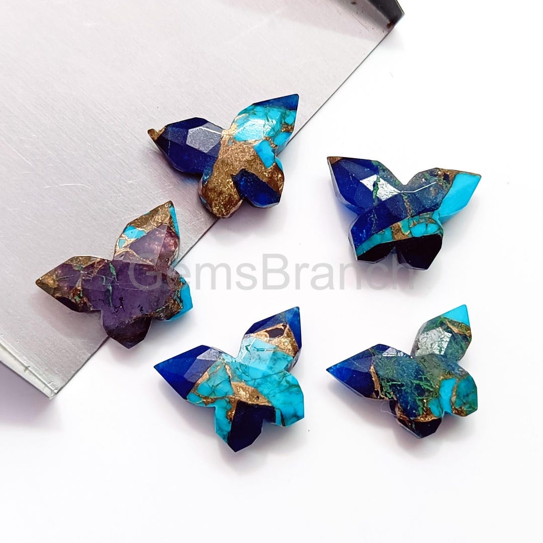 Lapis Blue Mohave Turquoise Butterfly Carved Gemstone, Faceted Mini ...