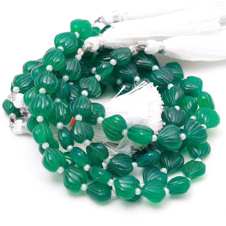 Natural Green Onyx Heart Beads Hand Carved Gemstone Beads Onyx ...