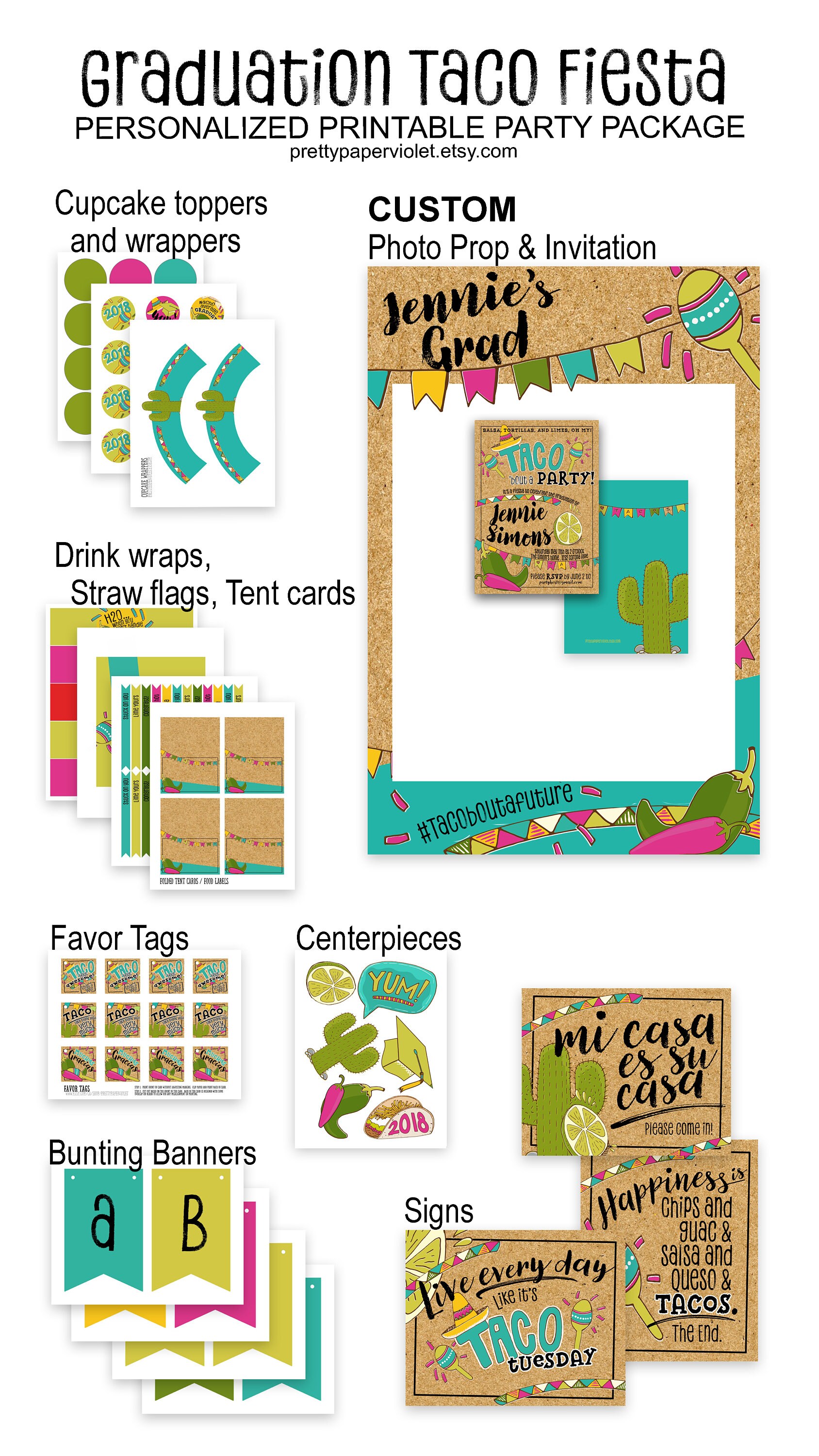 Taco Fiesta Graduation Party Printable Kit Taco Party Kit | Etsy