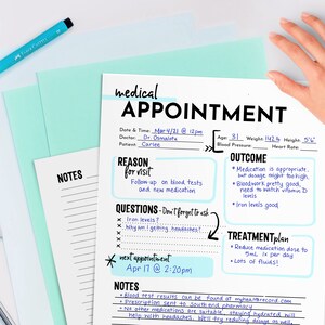 Medical Doctor Appointment Notes Printable, Medical Information Sheets ...