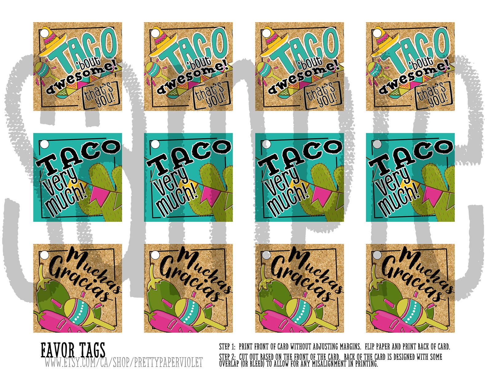 Taco Party Favor Tags Instant Download Printable Fiesta | Etsy