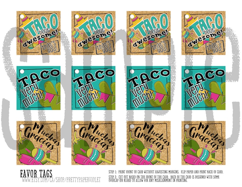 Taco Party Favor Tags Instant Download Printable Fiesta | Etsy