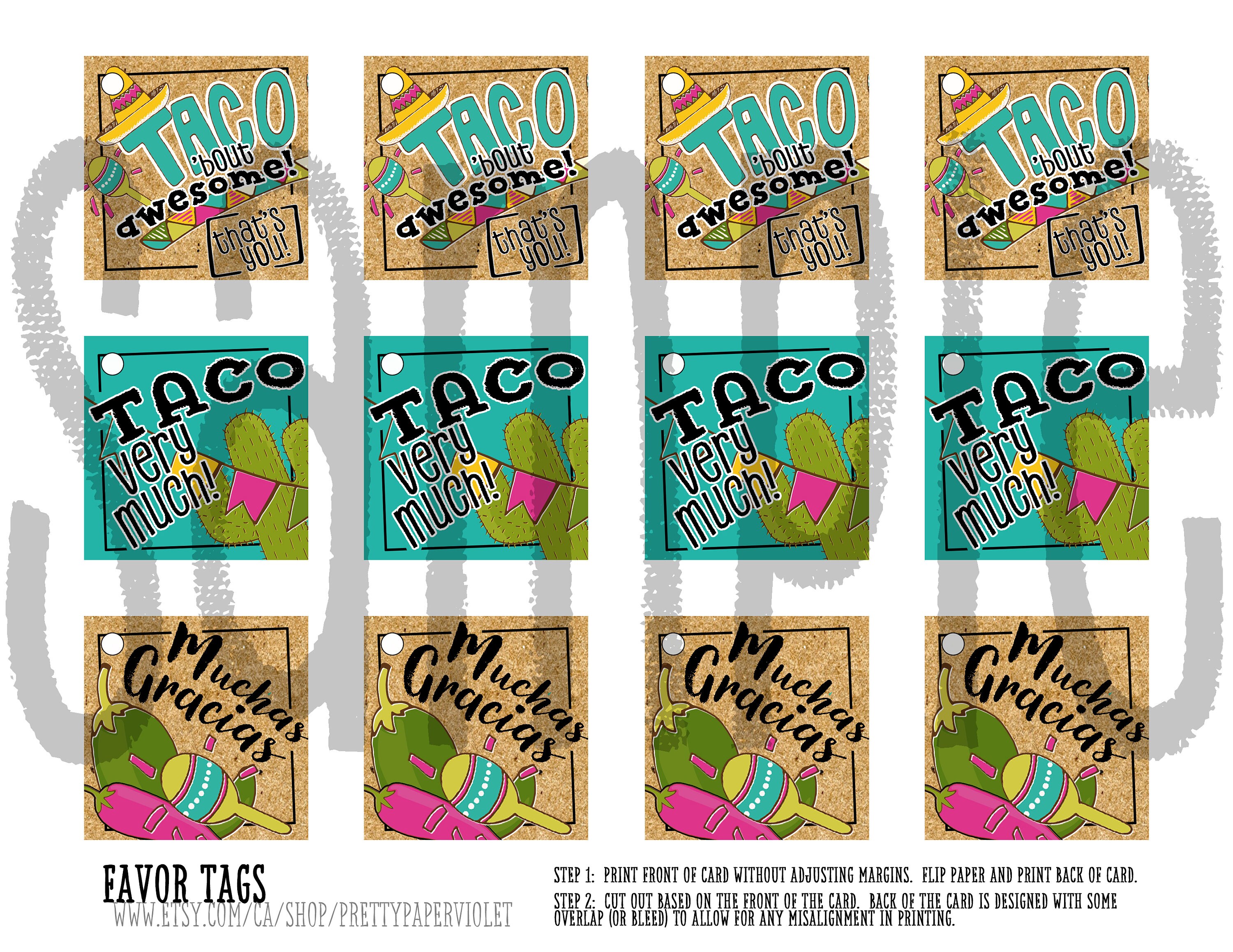 Taco Party Favor Tags Instant Download Printable Fiesta - Etsy Canada