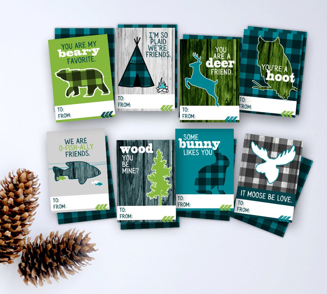 Rustic Woodland Valentine's Day Cards Boy Classroom - Etsy