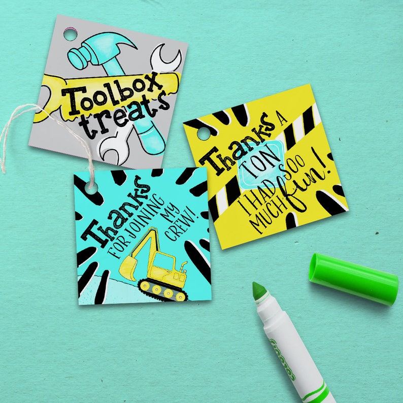 Construction Party Favor Tags Instant Download Printable - Etsy