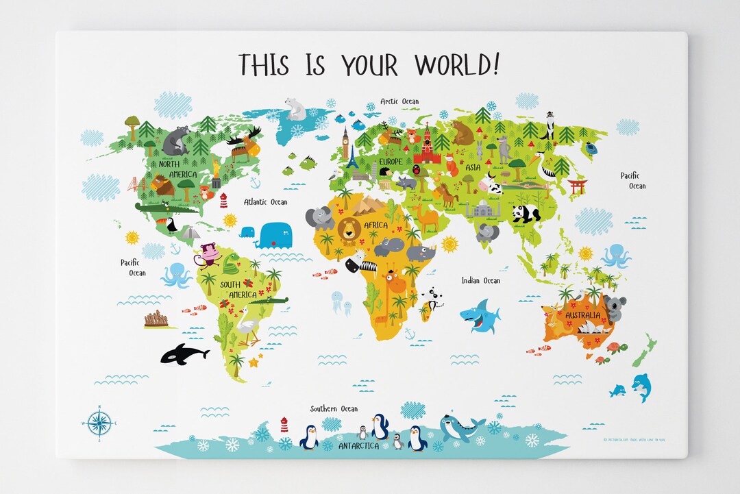 Kids World Map Canvas: Educational Nursery & Playroom Decor - Etsy