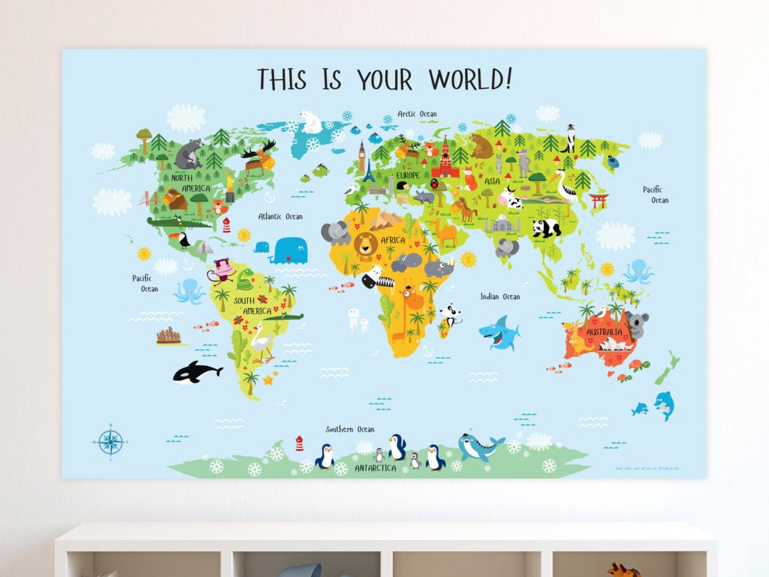 Kids World Map Poster: Educational Classroom Decor - Etsy