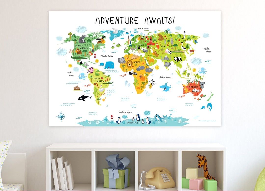 World Map, Nursery Wall Art, Playroom Decor, Nursery Decor, Kids World ...