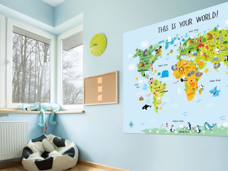 Childrens World Map Kids World Map Daycare Decor Classroom | Etsy Canada