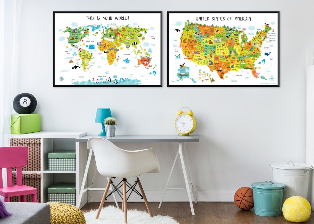Classroom Decor, World Map and USA Map for Kids 2 Posters, Back to ...