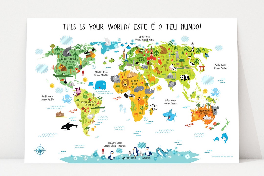 World Map, Portuguese, Baby Gifts, Portuguese Gifts, World Map Wall Art ...