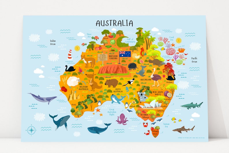 Australia Map Kids Poster: Australian Animals Nursery Decor - Etsy Israel
