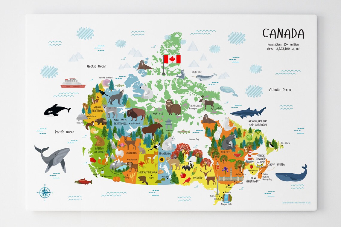 Canada Map for Kids Map of Canada Kids Room Decor Canada - Etsy