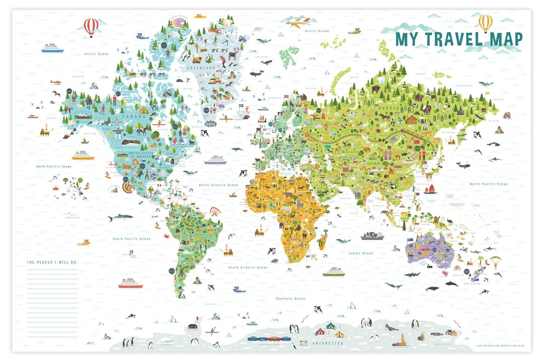 Travel Map, Kids World Map, World Map Poster, World Map Wall Art ...