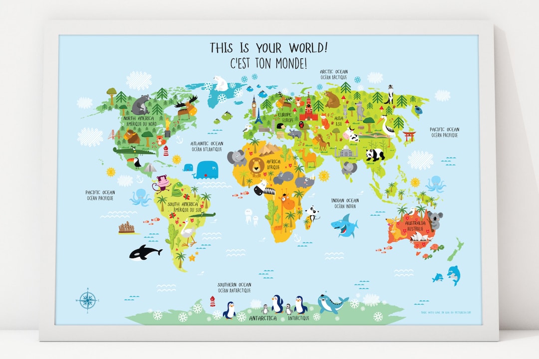 French World Map Poster: Educational Nursery Decor - Etsy