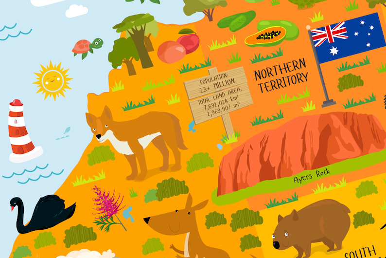 Australia Map Kids Poster: Australian Animals Nursery Decor - Etsy Israel
