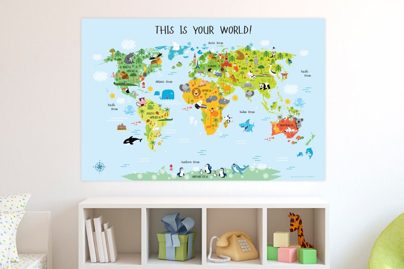 Children's World Map Printable Wall Art INSTANT DOWNOAD | Etsy