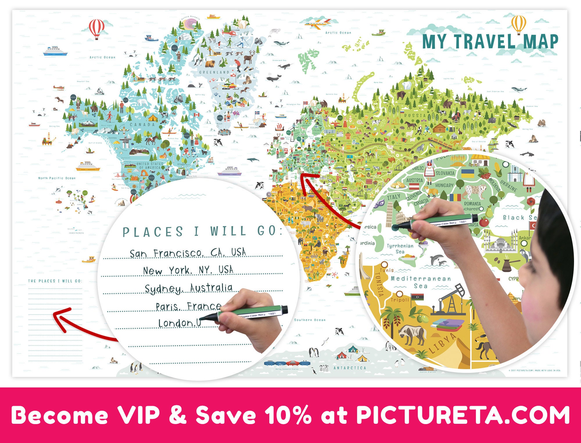 Travel Map Kids World Map World Map Poster World Map Wall | Etsy